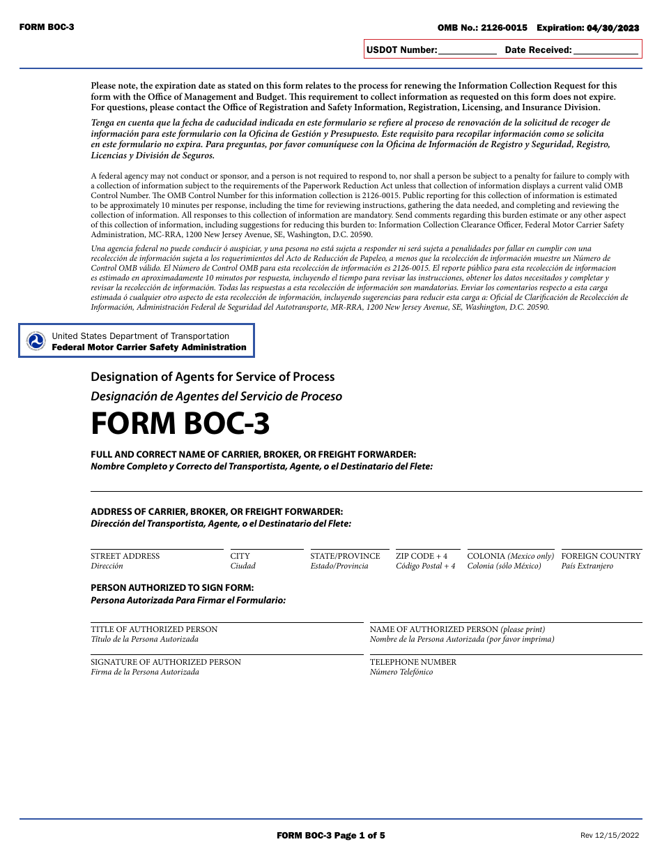 Form BOC-3 - Fill Out, Sign Online and Download Fillable PDF (English ...