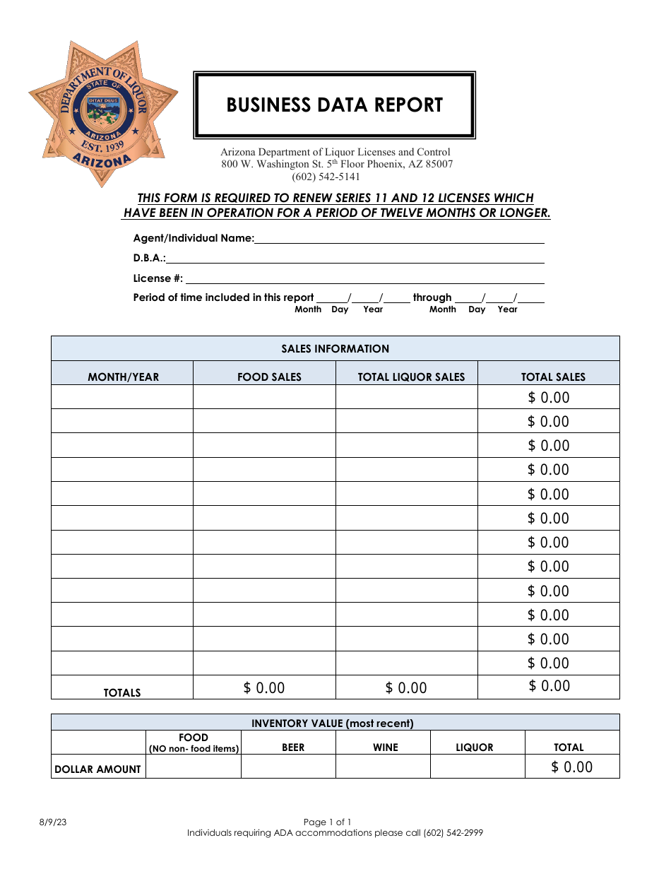 Arizona Business Data Report Download Fillable PDF 2017 — 2026 ...