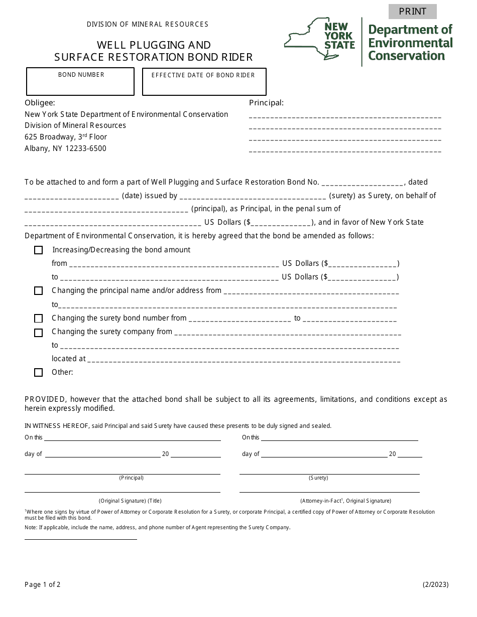 New York Well Plugging and Surface Restoration Bond Rider - Fill Out ...