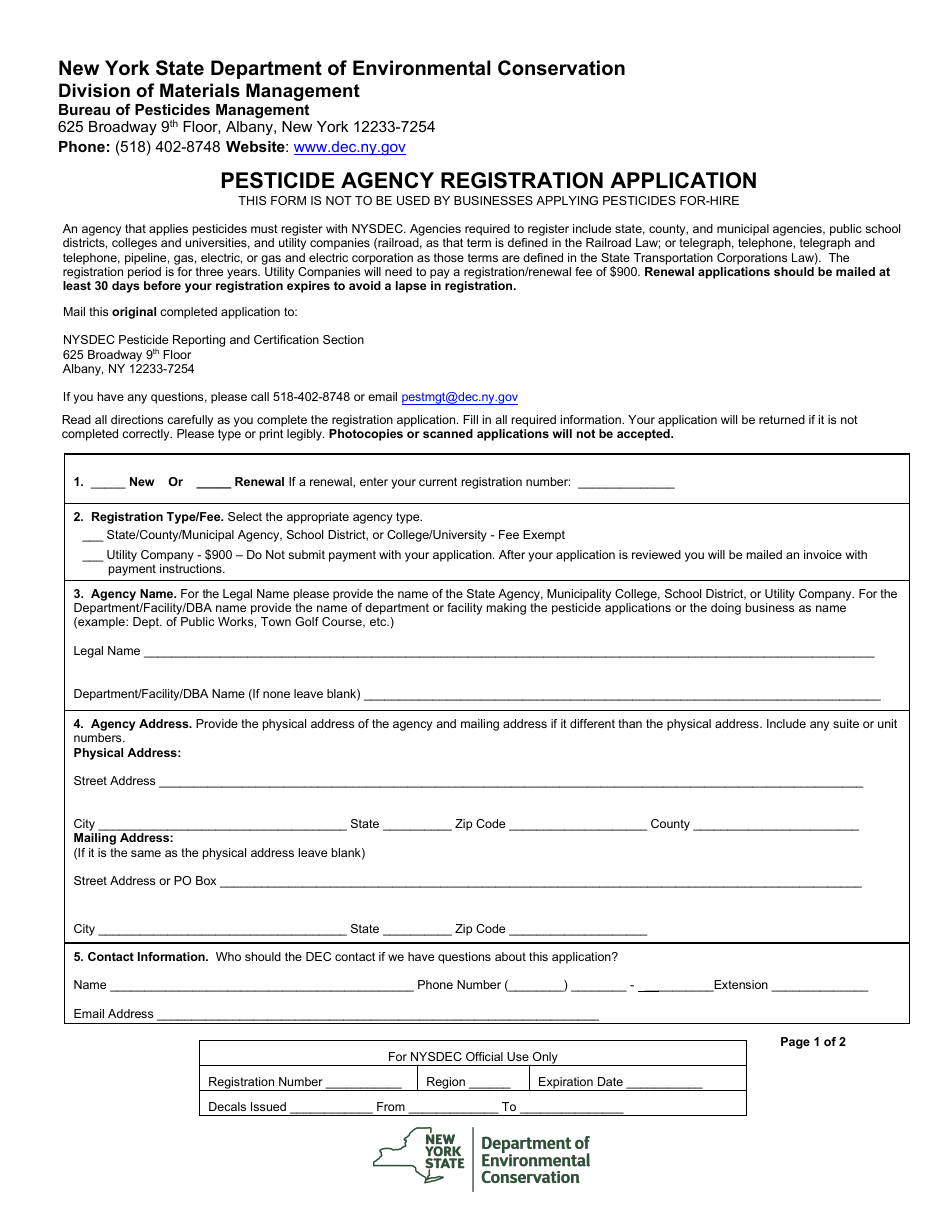 New York Pesticide Agency Registration Application - Fill Out, Sign ...