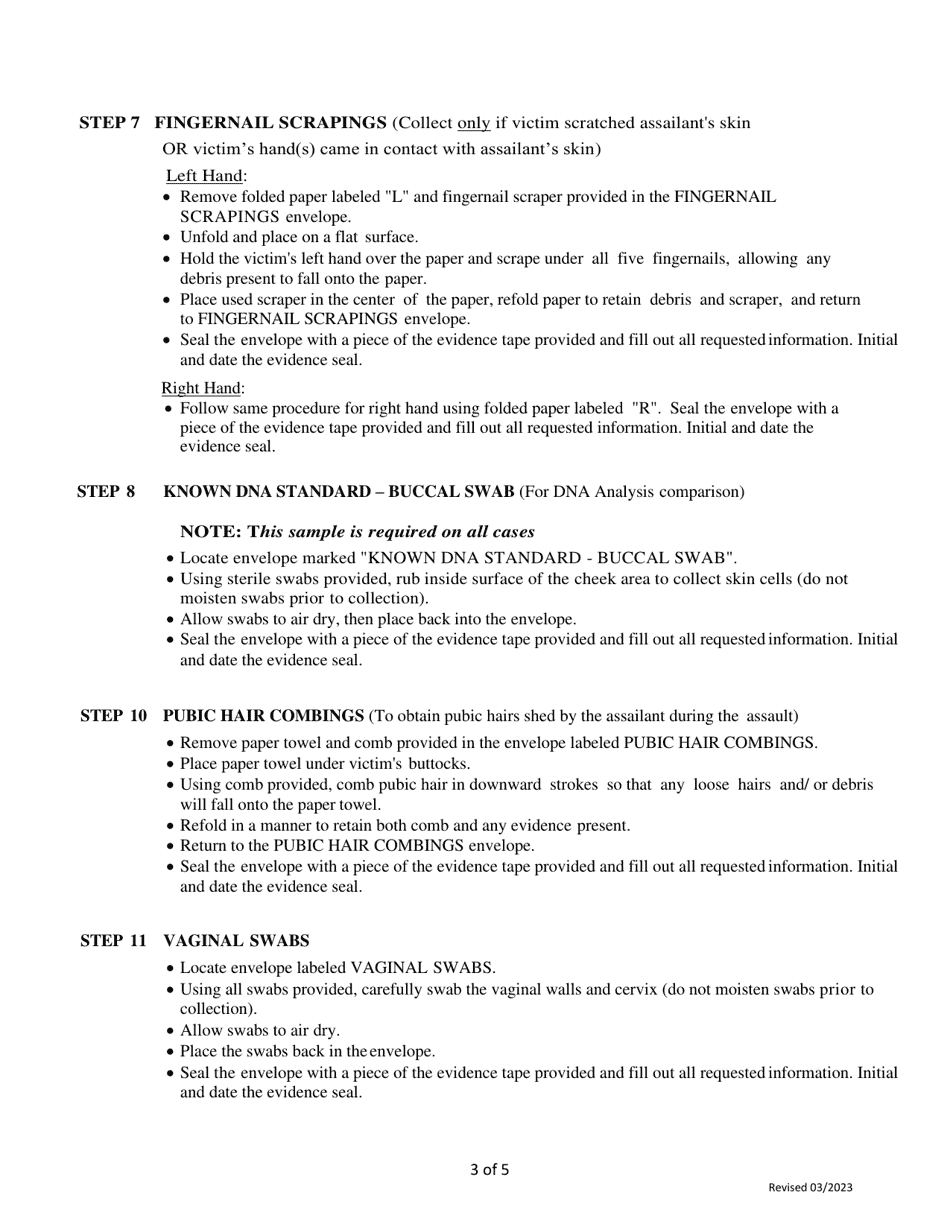 South Carolina Sled Sexual Assault Evidence Collection Kit Instructions