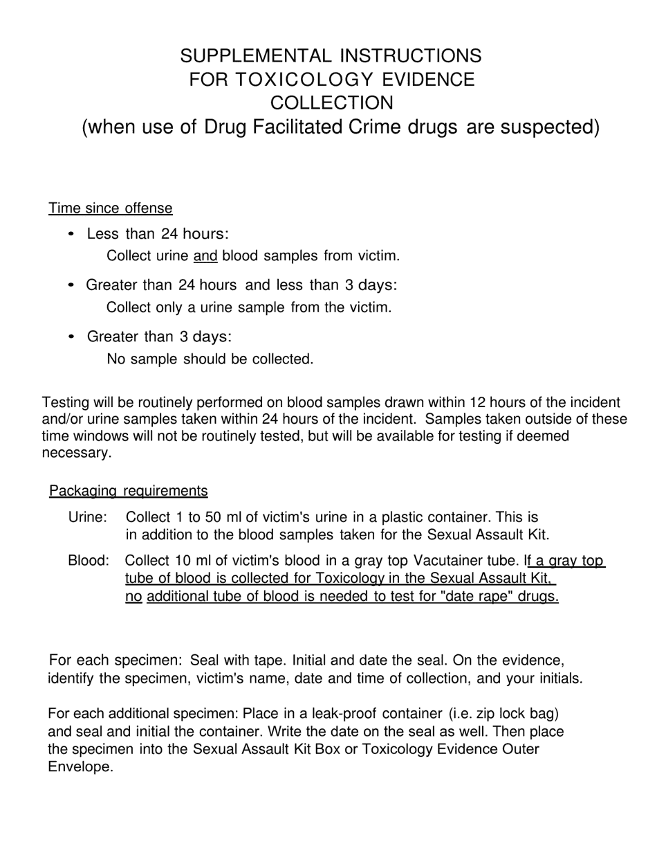 South Carolina Sled Date Rape Drug Supplemental Instructions - Fill Out ...