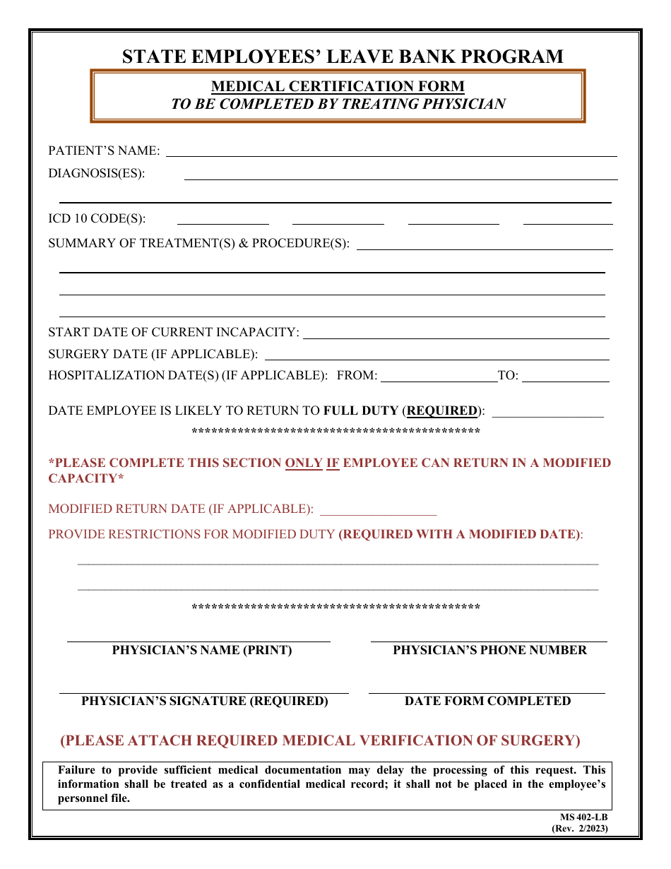 Form MS402-LB Download Printable PDF or Fill Online Medical ...