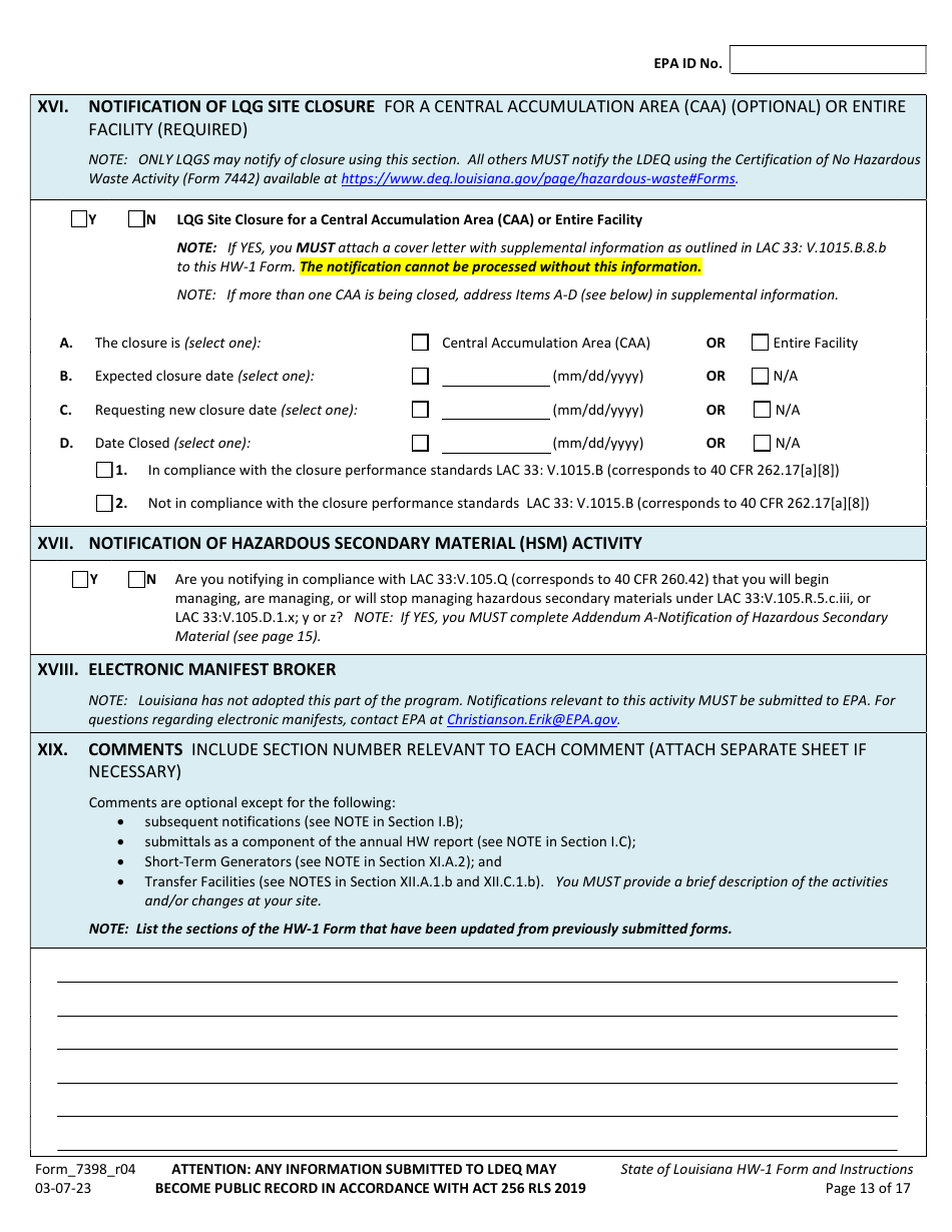 Form HW-1 (7398_R04) - Fill Out, Sign Online and Download Printable PDF, Louisiana | Templateroller