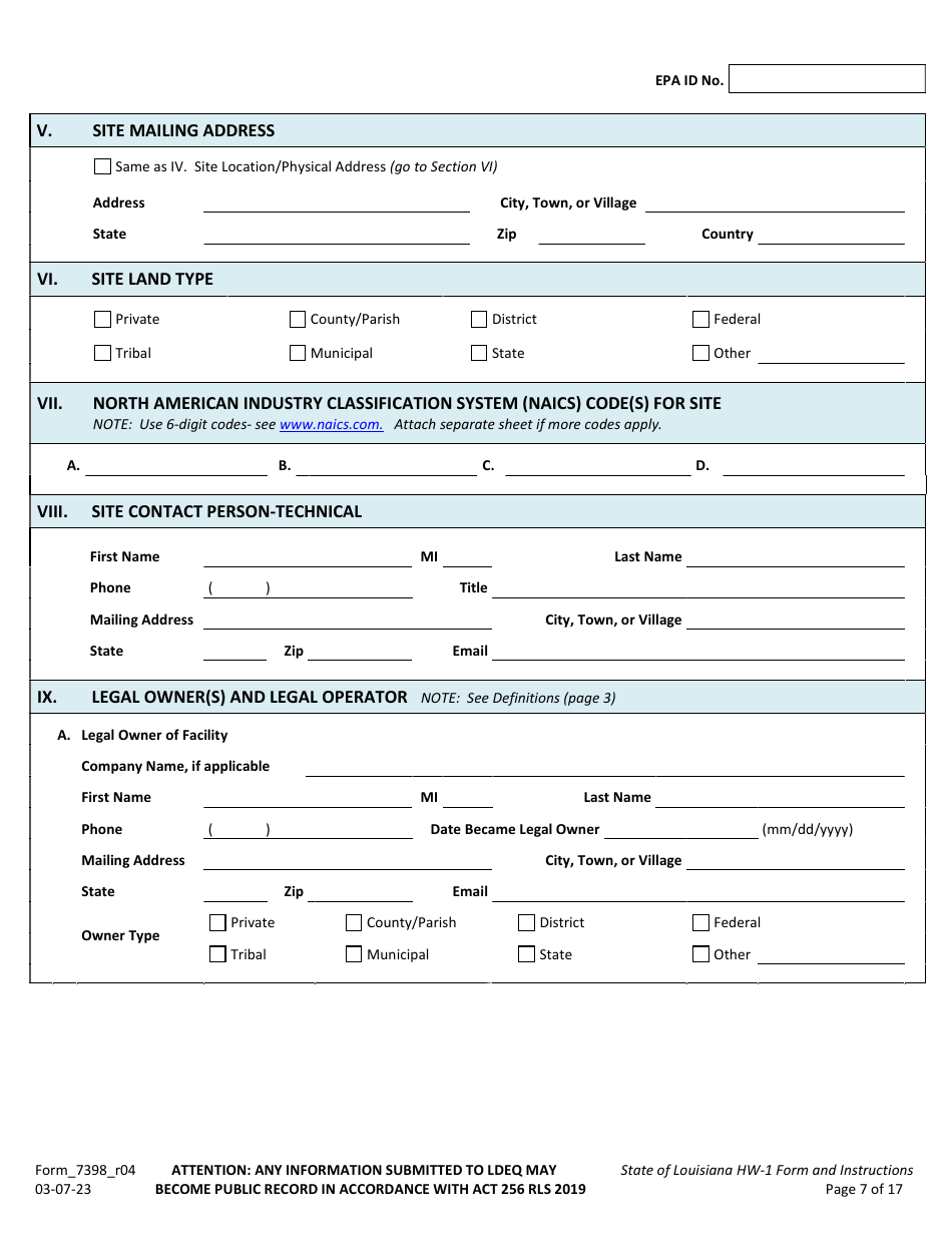 Form HW-1 (7398_R04) - Fill Out, Sign Online and Download Printable PDF, Louisiana | Templateroller