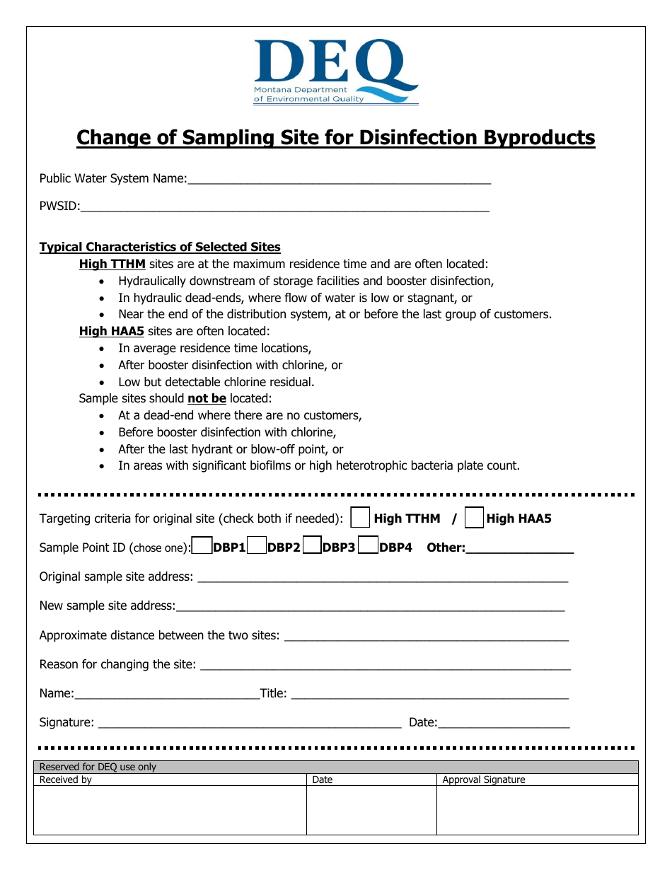 Montana Change of Sampling Site for Disinfection Byproducts - Fill Out ...