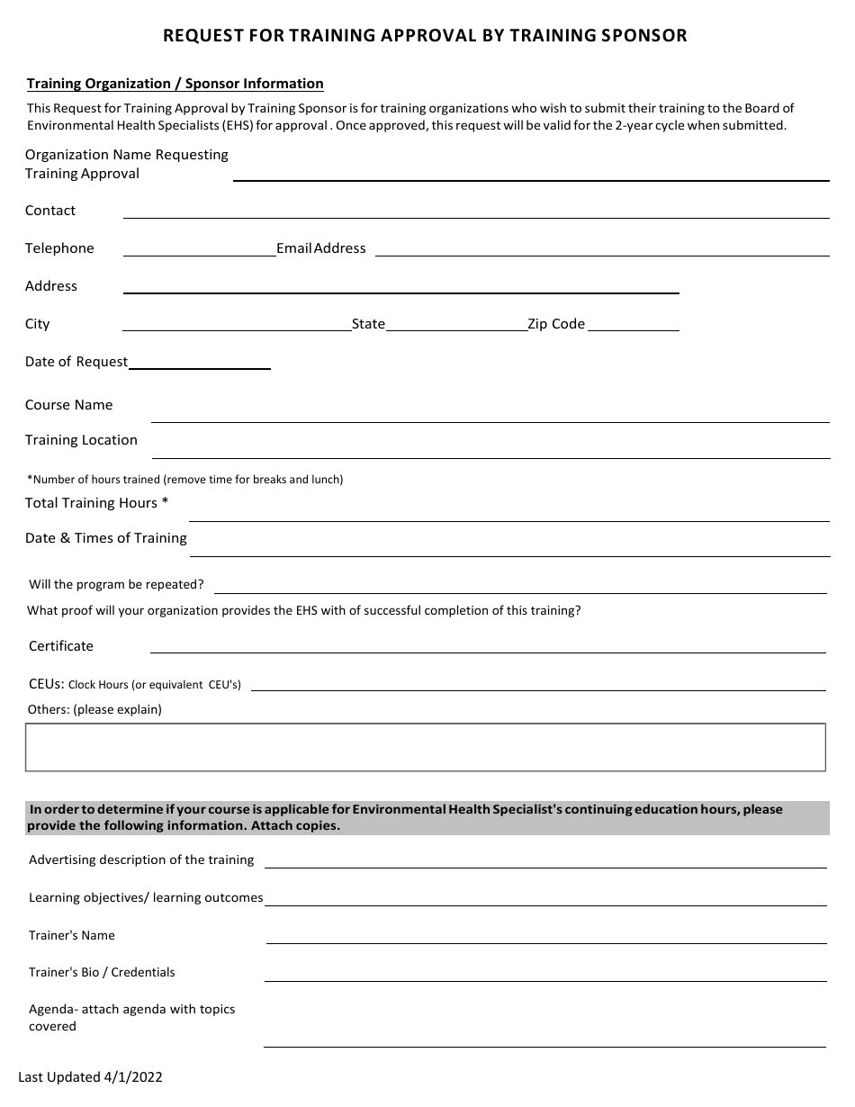 Maryland Request for Training Approval by Training Sponsor Download Fillable PDF | Templateroller