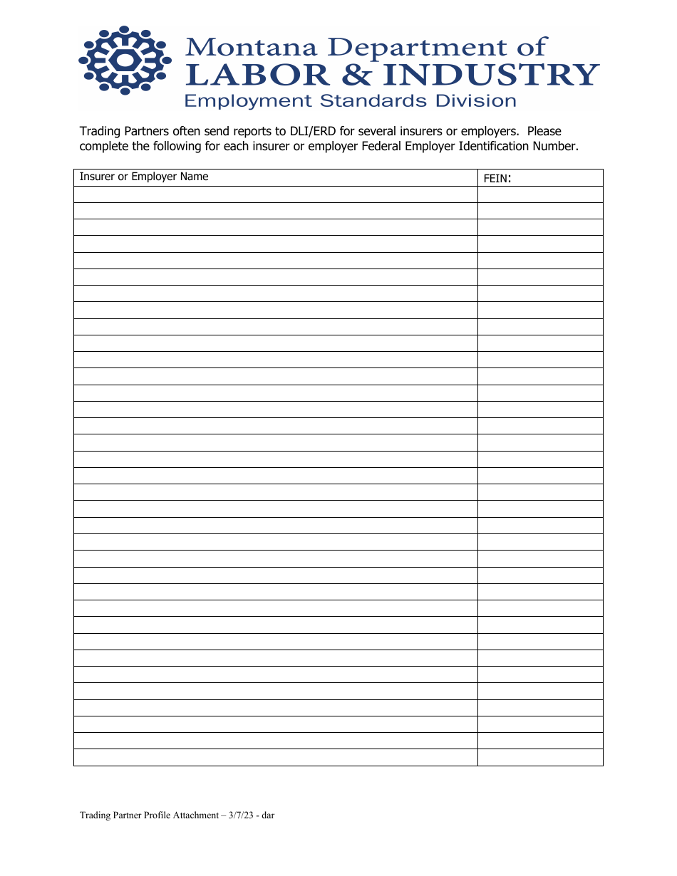 Montana Trading Partner Attachment - List of Insurers and/or Employers ...