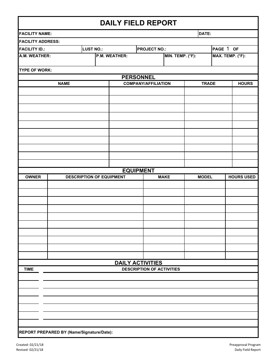 Arizona Underground Storage Tank (Ust) Preapproval Daily Field Report ...