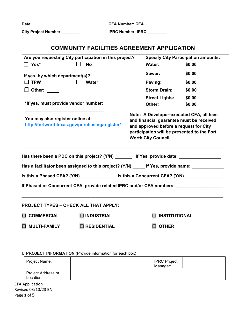 City of Fort Worth, Texas Community Facilities Agreement Application ...