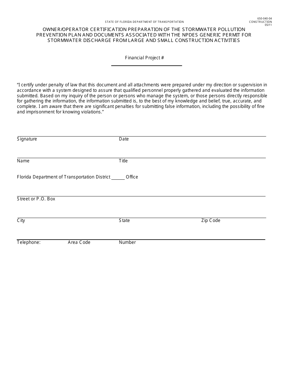 Form 650-040-04 - Fill Out, Sign Online and Download Printable PDF, Florida | Templateroller