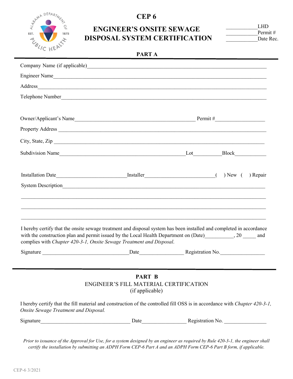 Form CEP-6 - Fill Out, Sign Online and Download Fillable PDF, Alabama ...
