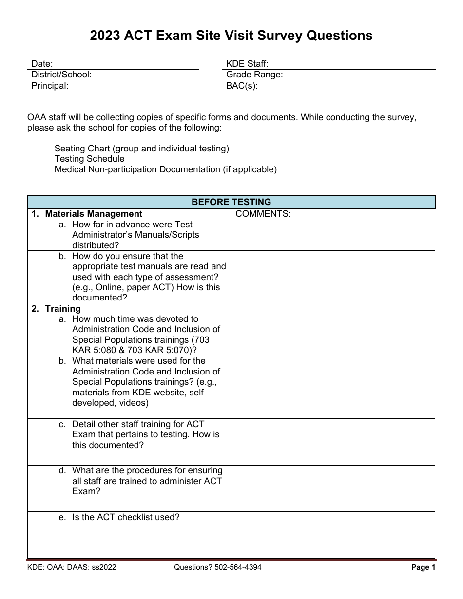 2023 Kentucky Act Exam Site Visit Survey Questions - Fill Out, Sign ...