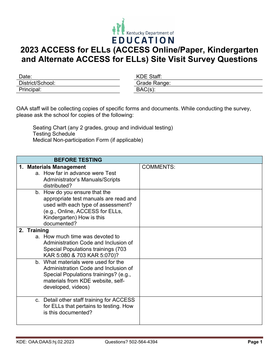 2023 Kentucky Access for Ells (Access Online/Paper, Kindergarten and ...