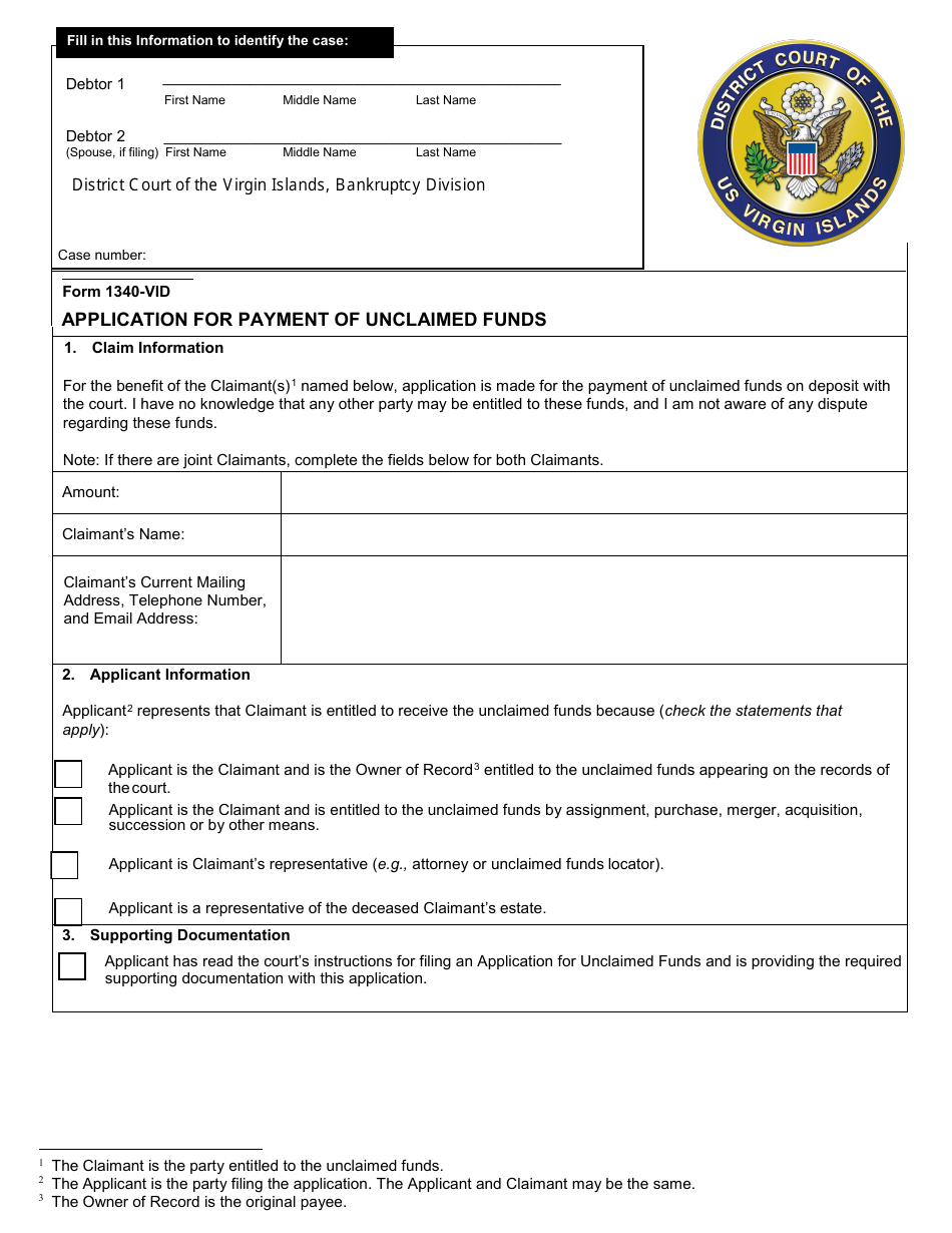 Form 1340-VID - Fill Out, Sign Online and Download Fillable PDF, Virgin ...