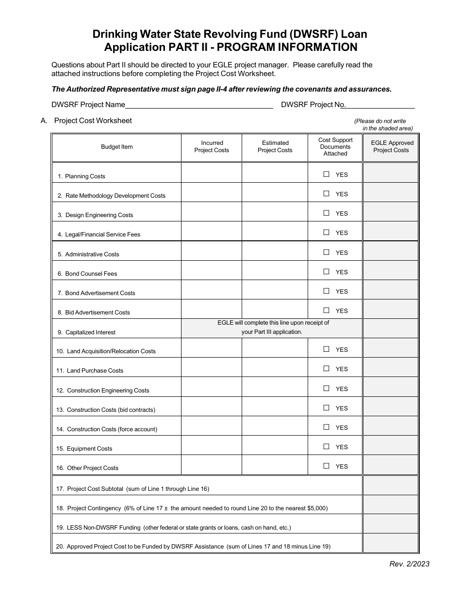 Michigan Drinking Water State Revolving Fund (Dwsrf) Loan Application ...