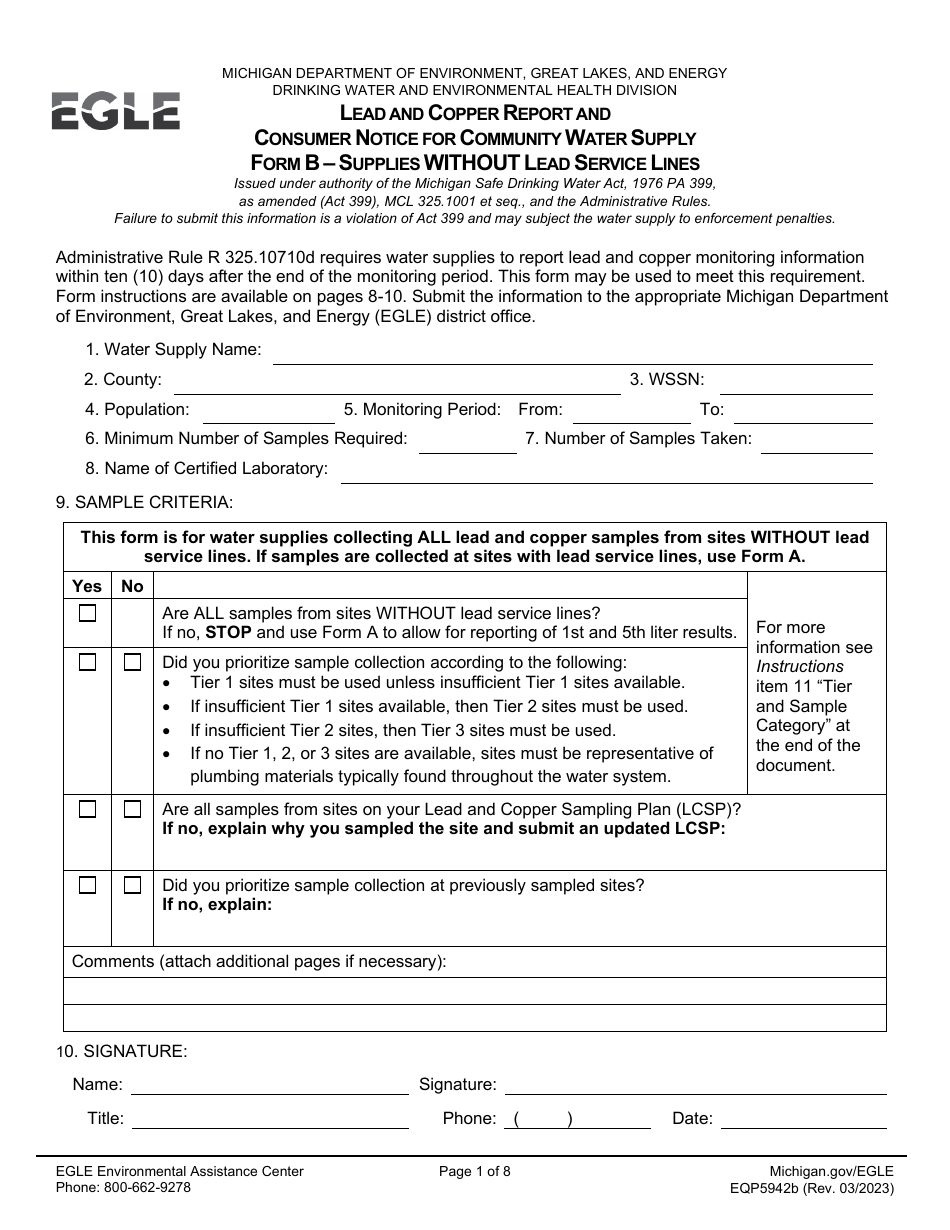 Form B (EQP5942B) Download Fillable PDF or Fill Online Lead and Copper ...