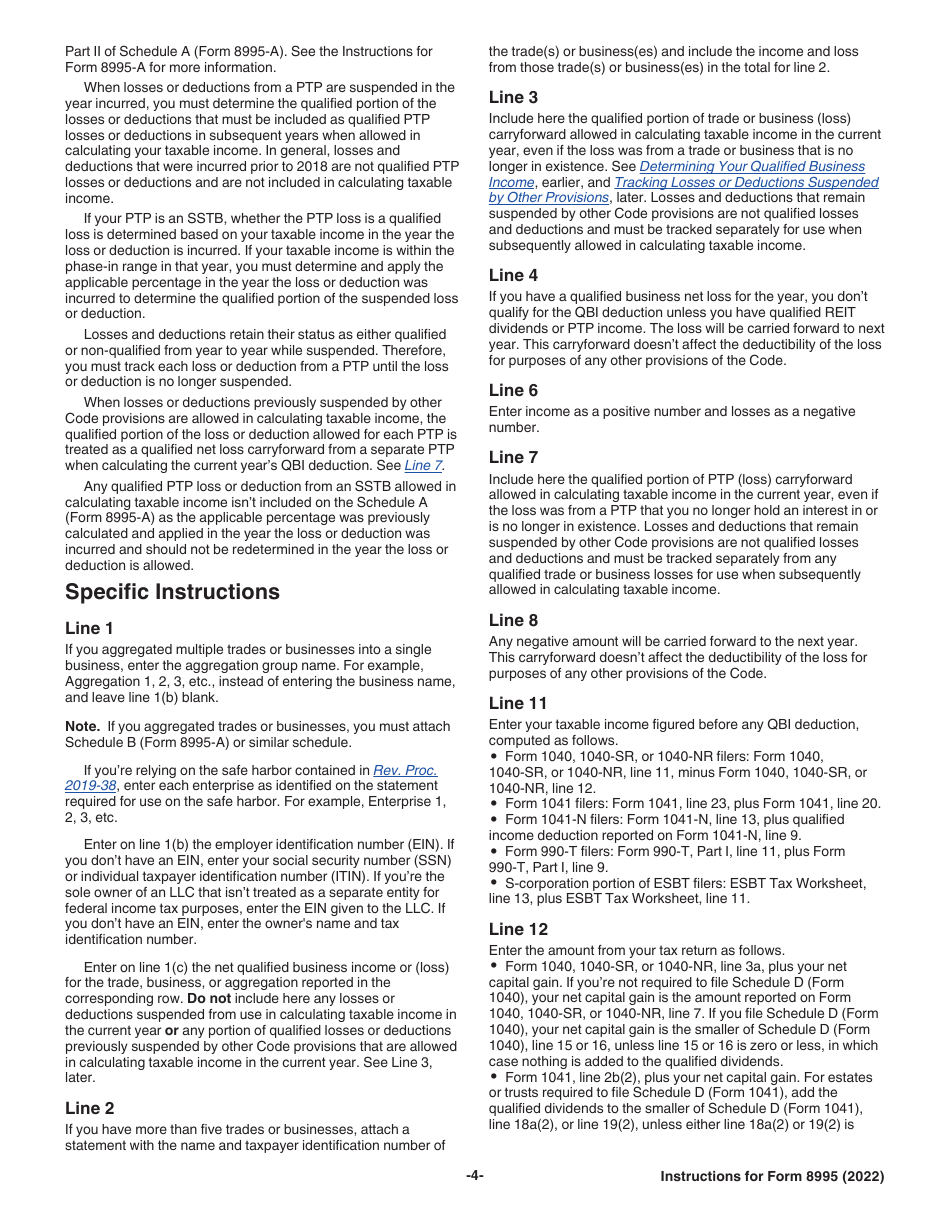 Download Instructions For Irs Form 8995 Qualified Business Income Deduction Simplified