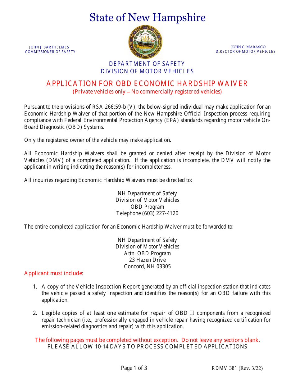 Form RDMV381 Download Fillable PDF or Fill Online Application for Obd ...