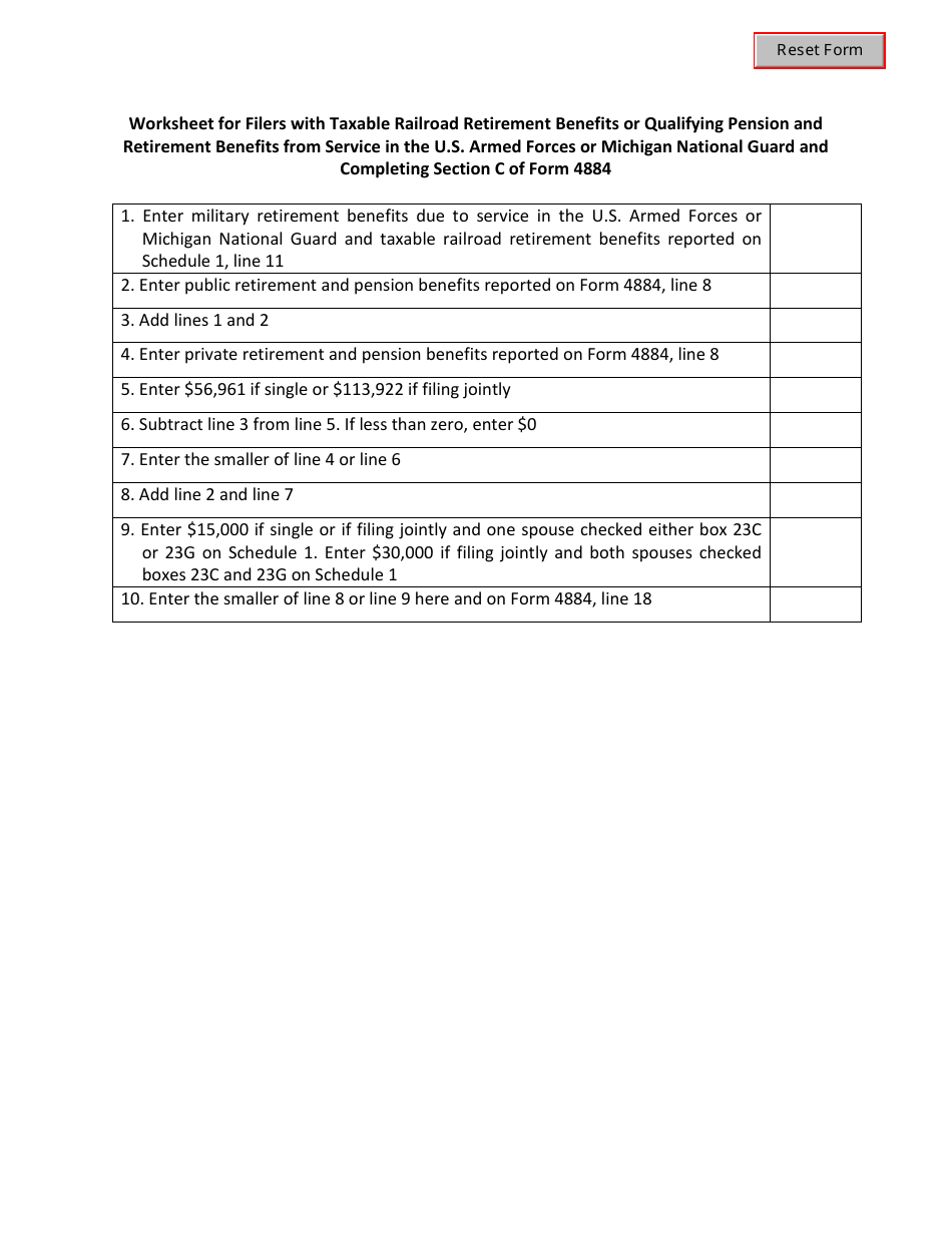 Form 4884 - Fill Out, Sign Online and Download Fillable PDF, Michigan | Templateroller
