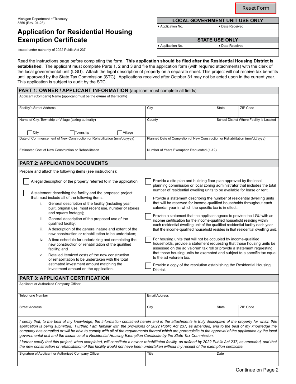 Form 5859 - Fill Out, Sign Online and Download Fillable PDF, Michigan | Templateroller