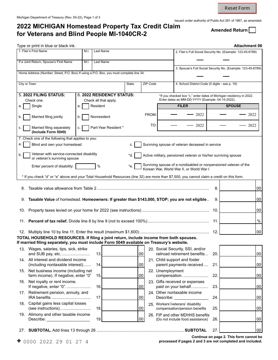 Form MI-1040CR-2 Download Fillable PDF or Fill Online Michigan ...