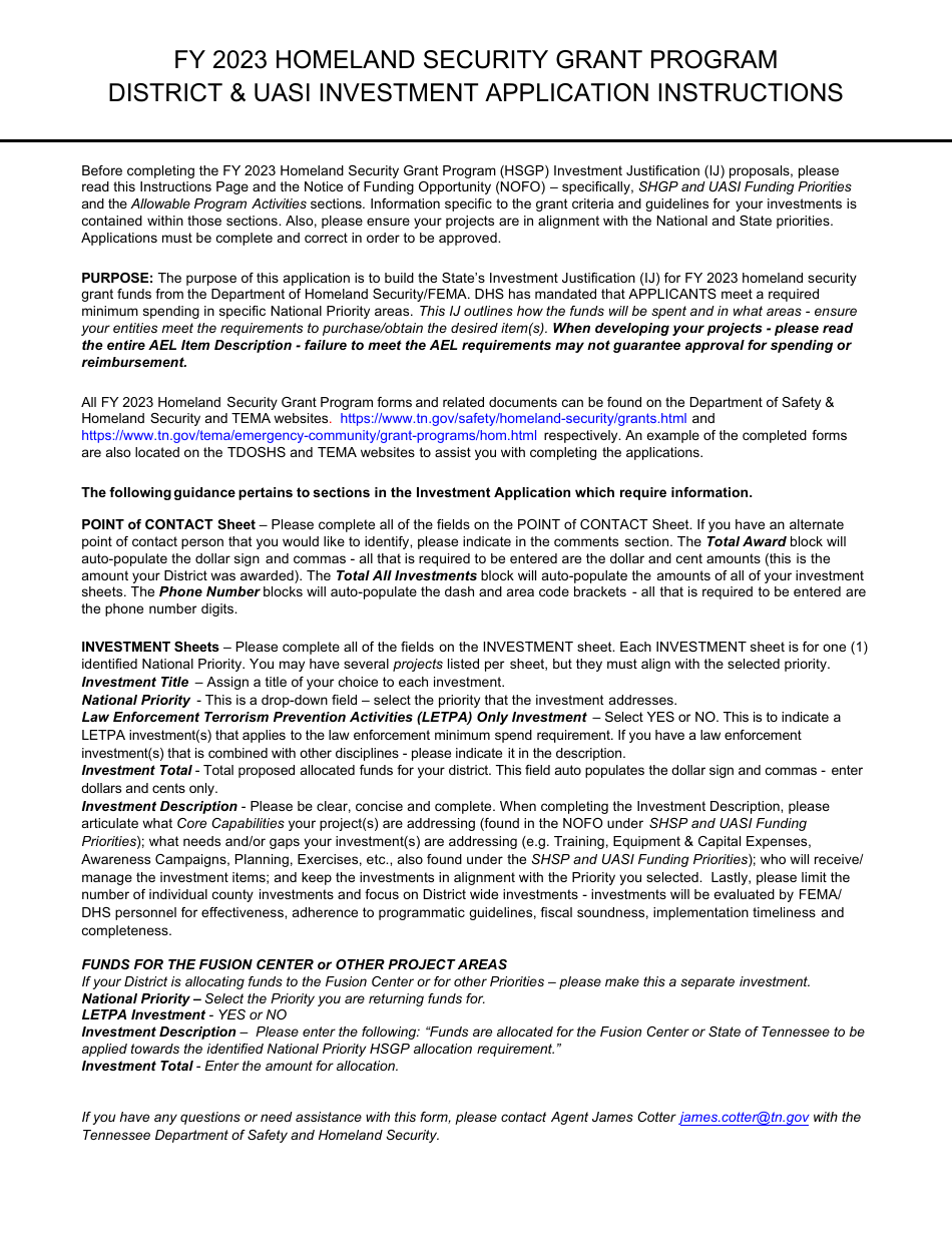 2023 Tennessee District & Uasi Investment Application - Homeland ...