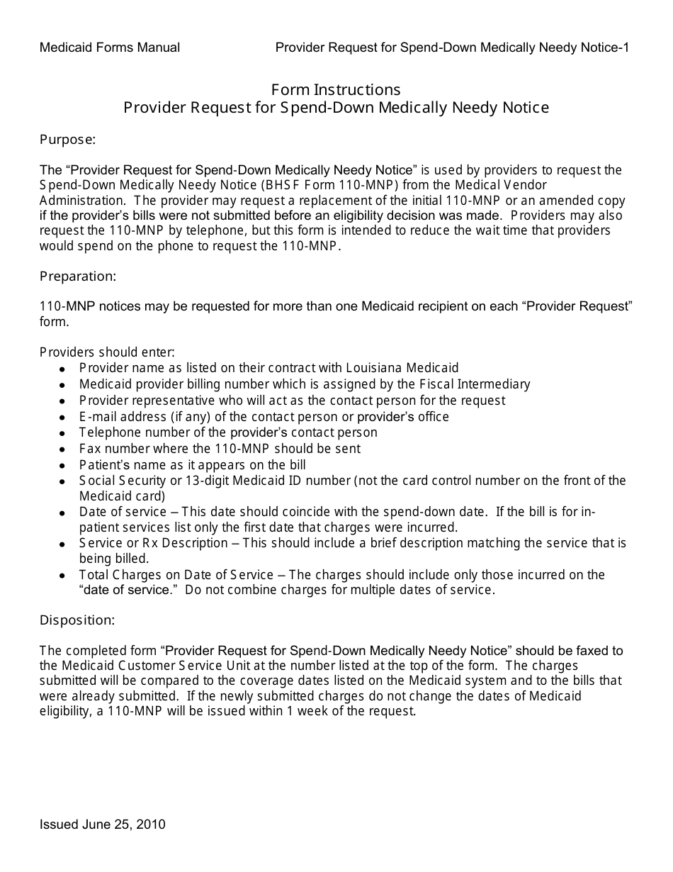 Download Instructions for Provider Request for Spend-Down Medically ...