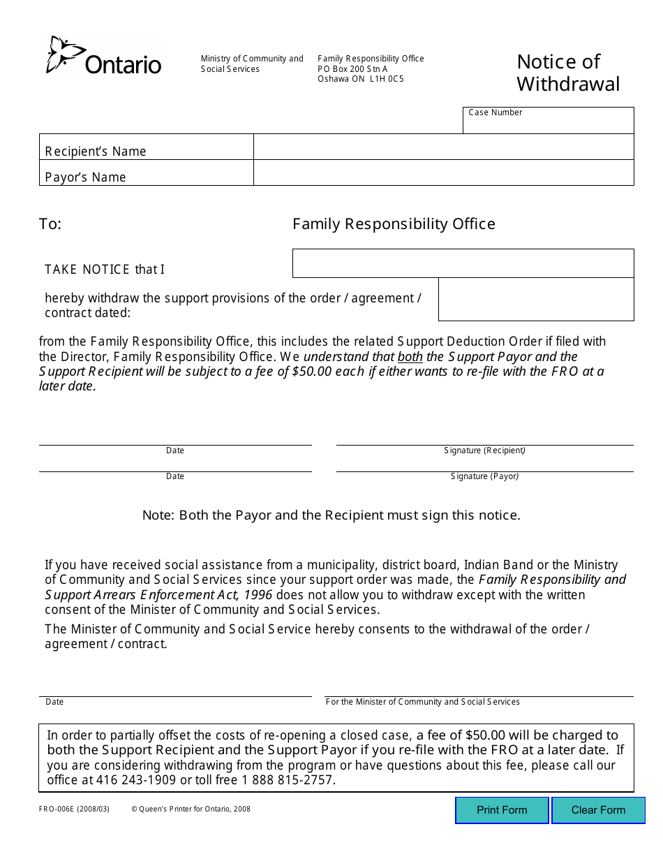 Form FRO-006E - Fill Out, Sign Online and Download Fillable PDF, Ontario Canada | Templateroller