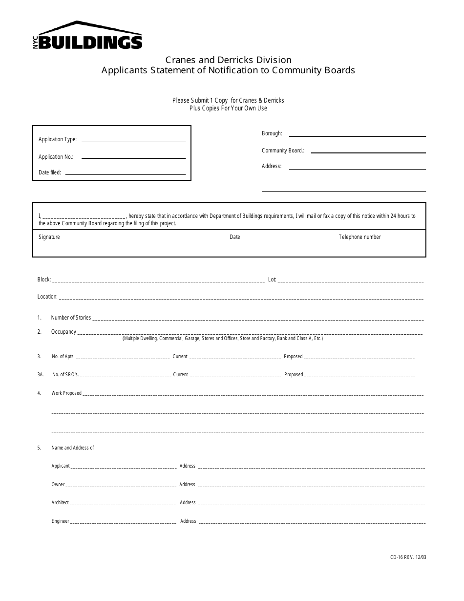 Form CD-16 - Fill Out, Sign Online and Download Fillable PDF, New York City | Templateroller