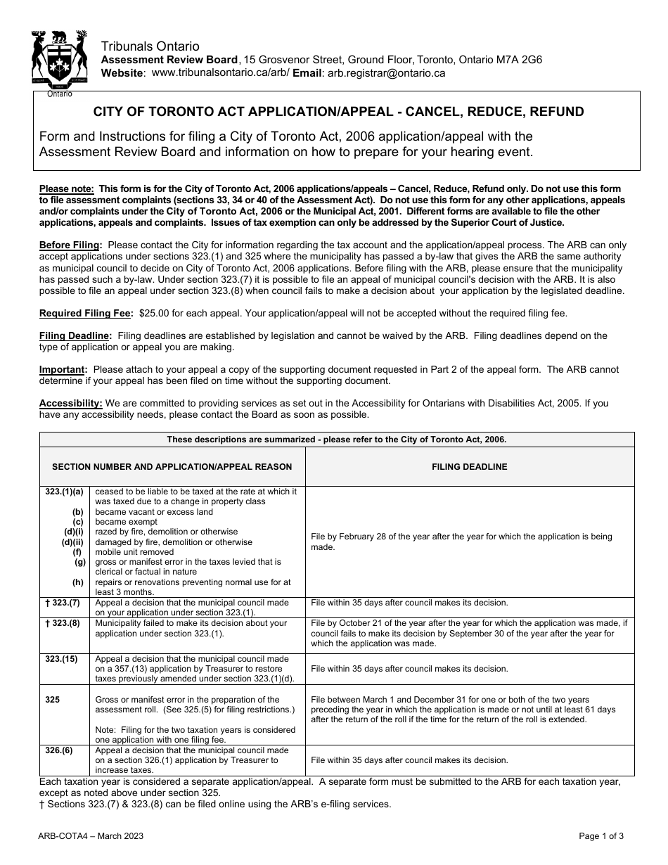 Form ARB-COTA4 - Fill Out, Sign Online and Download Fillable PDF ...