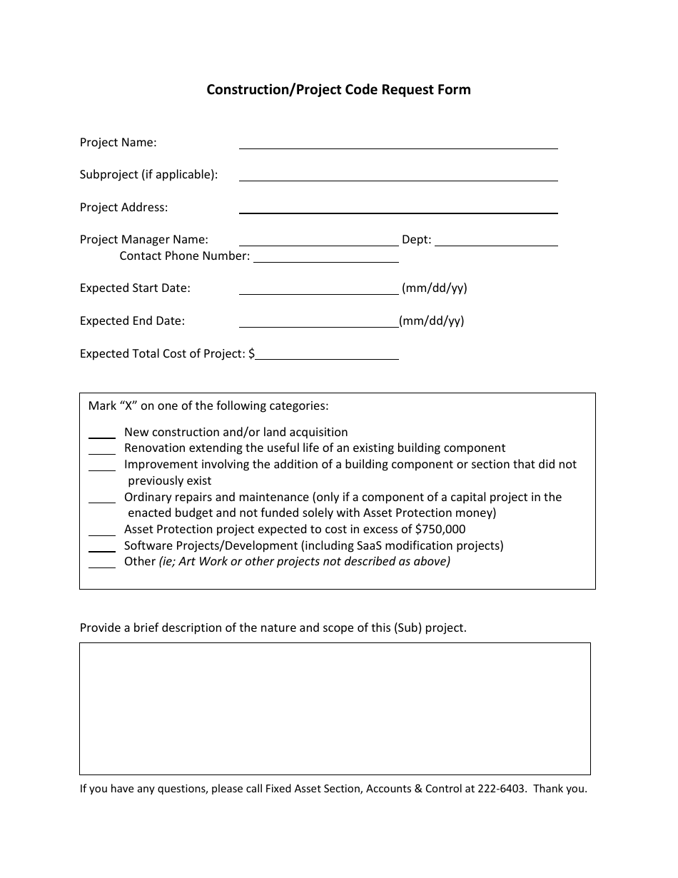 Rhode Island Construction/Project Code Request Form - Fill Out, Sign ...