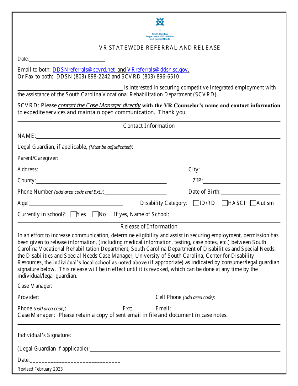 South Carolina Vr Statewide Referral and Release - Fill Out, Sign ...