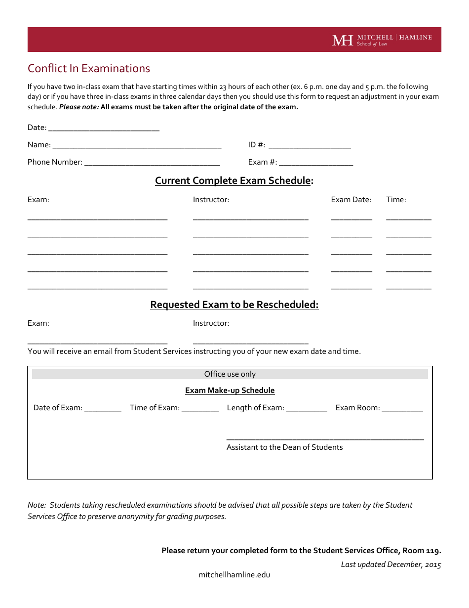 Conflict in Examination Form - Mitchell Hamline School of Law - Fill ...