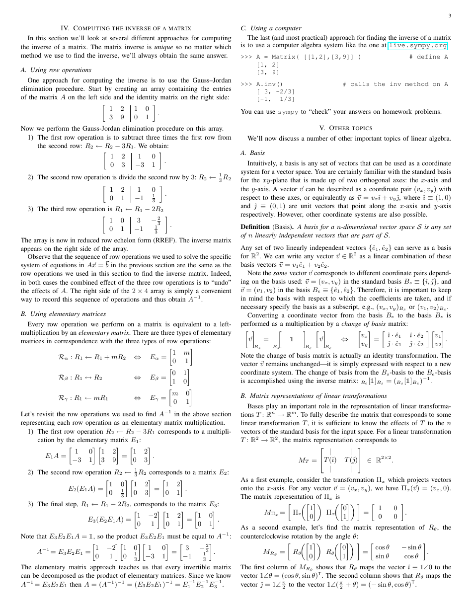 Linear Algebra Cheat Sheet - Excerpt From the No Bullshit Guide to ...