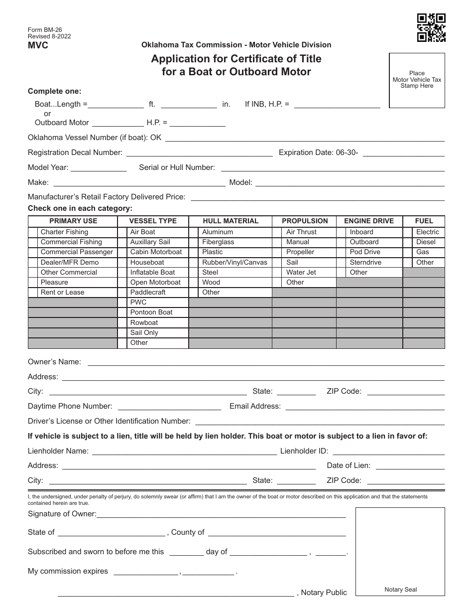 Form BM-26 - Fill Out, Sign Online and Download Fillable PDF, Oklahoma ...