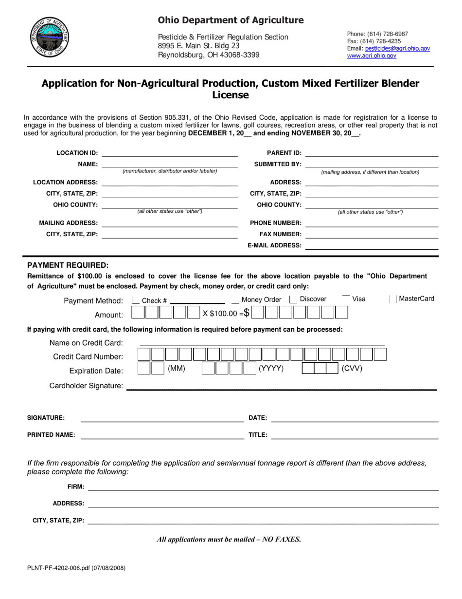 Form PLNT-PF-4202-006 - Fill Out, Sign Online and Download Fillable PDF, Ohio | Templateroller