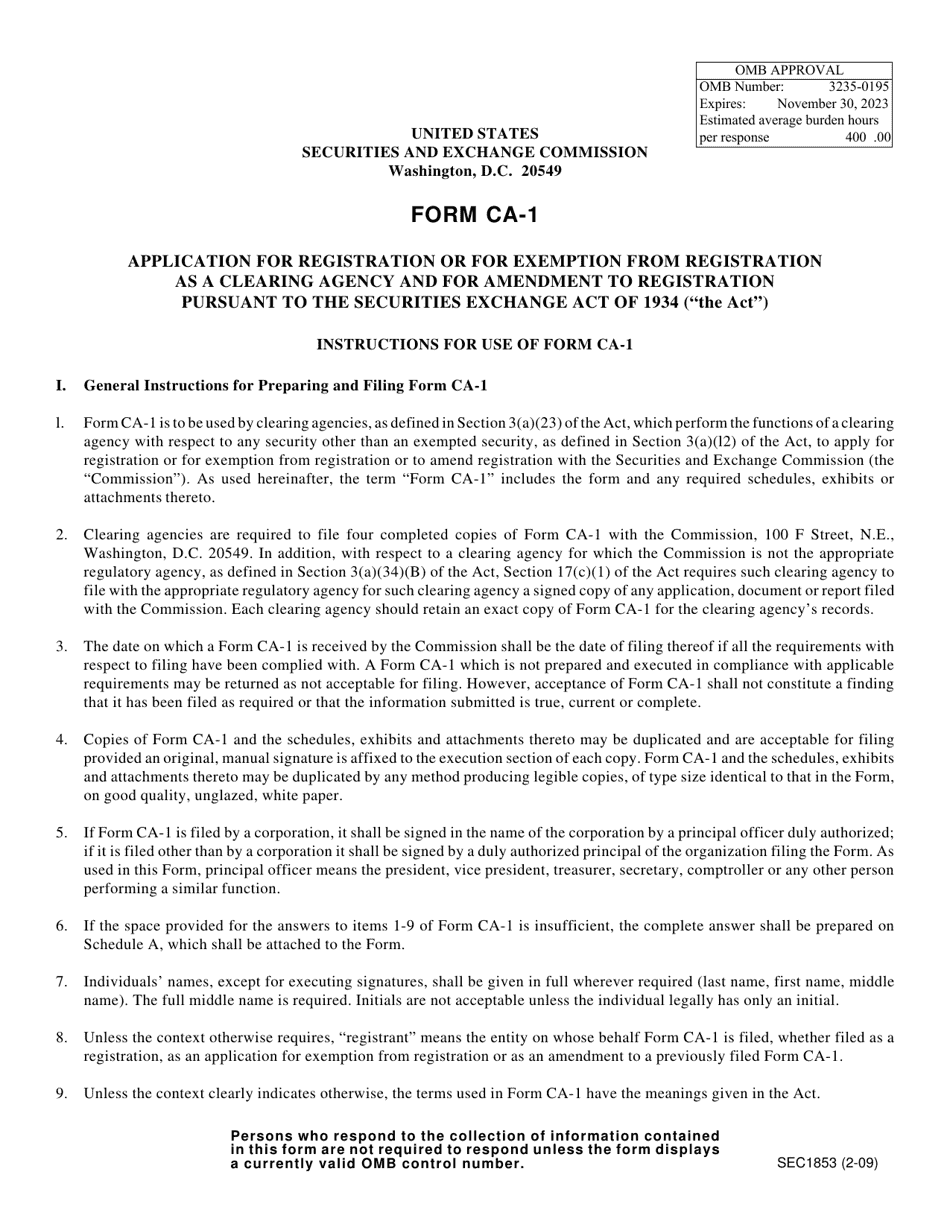 Form CA-1 (SEC Form 1853) - Fill Out, Sign Online and Download Fillable ...