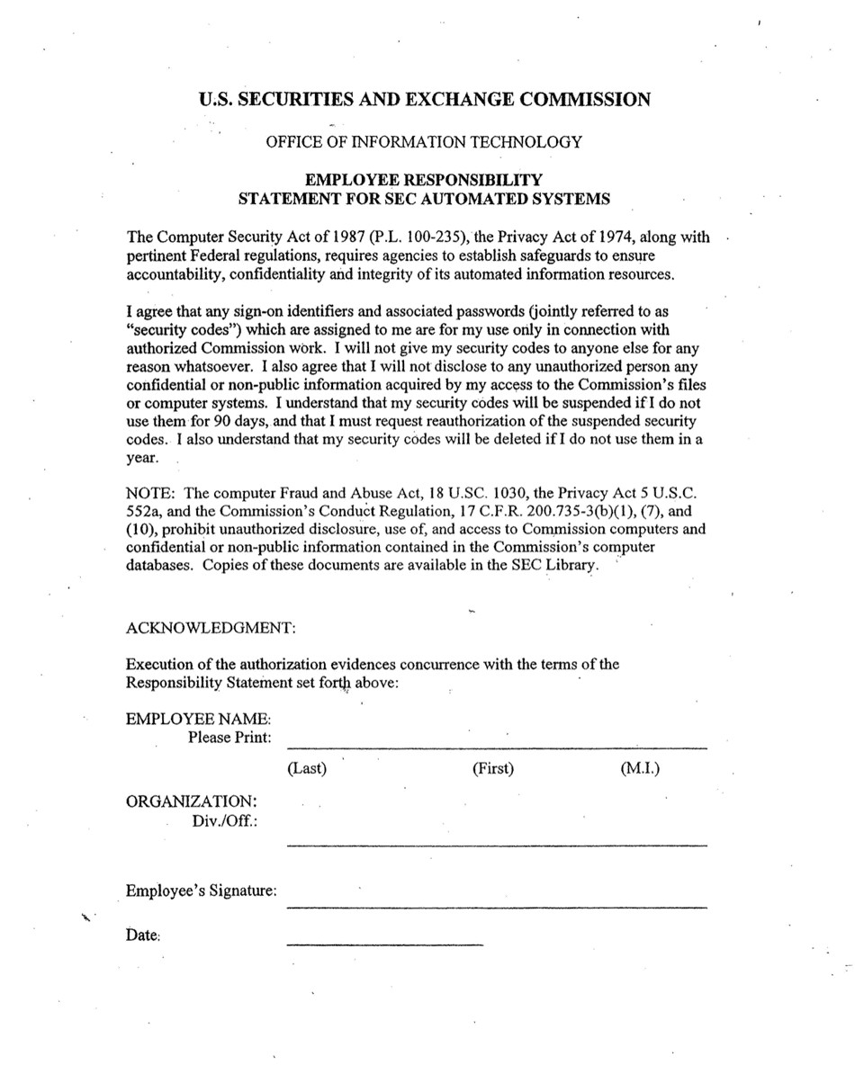 Employee Responsibility Statement for SEC Automated Systems - Fill Out ...