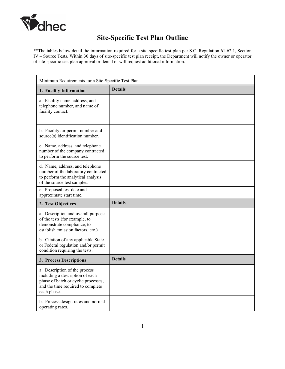 South Carolina Site-Specific Test Plan Outline - Fill Out, Sign Online ...