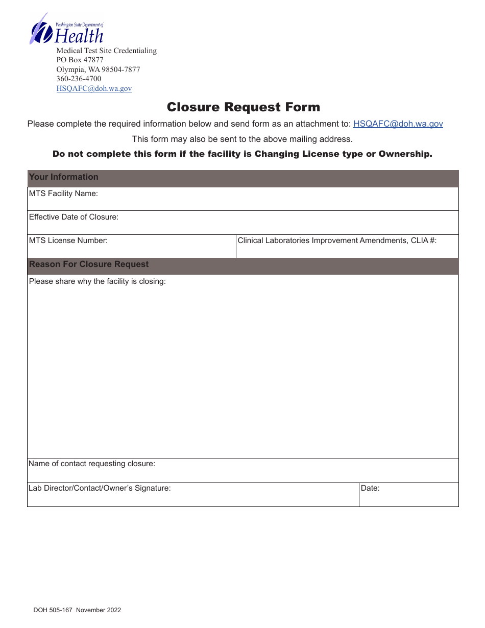 DOH Form 505-167 - Fill Out, Sign Online and Download Printable PDF ...
