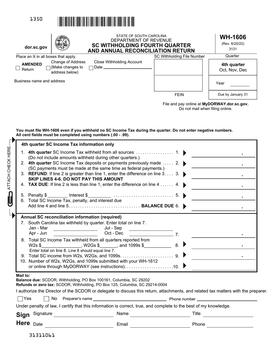 Form WH-1606 - Fill Out, Sign Online and Download Printable PDF, South ...