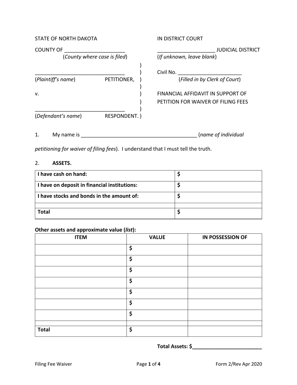 Form 2 - Fill Out, Sign Online and Download Fillable PDF, North Dakota ...