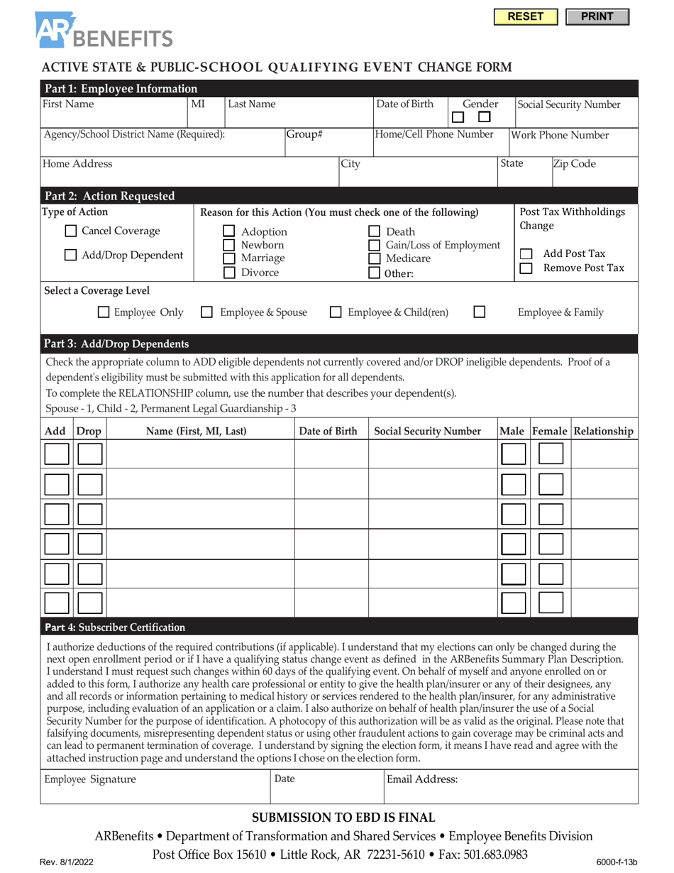 Arkansas Active State & Public-School Qualifying Event Change Form ... Arkansas Active State & Public-School Qualifying Event Change Form ...