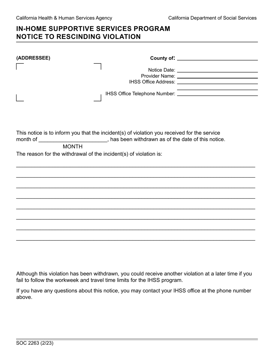 Form SOC2263 Download Fillable PDF or Fill Online In-home Supportive ...