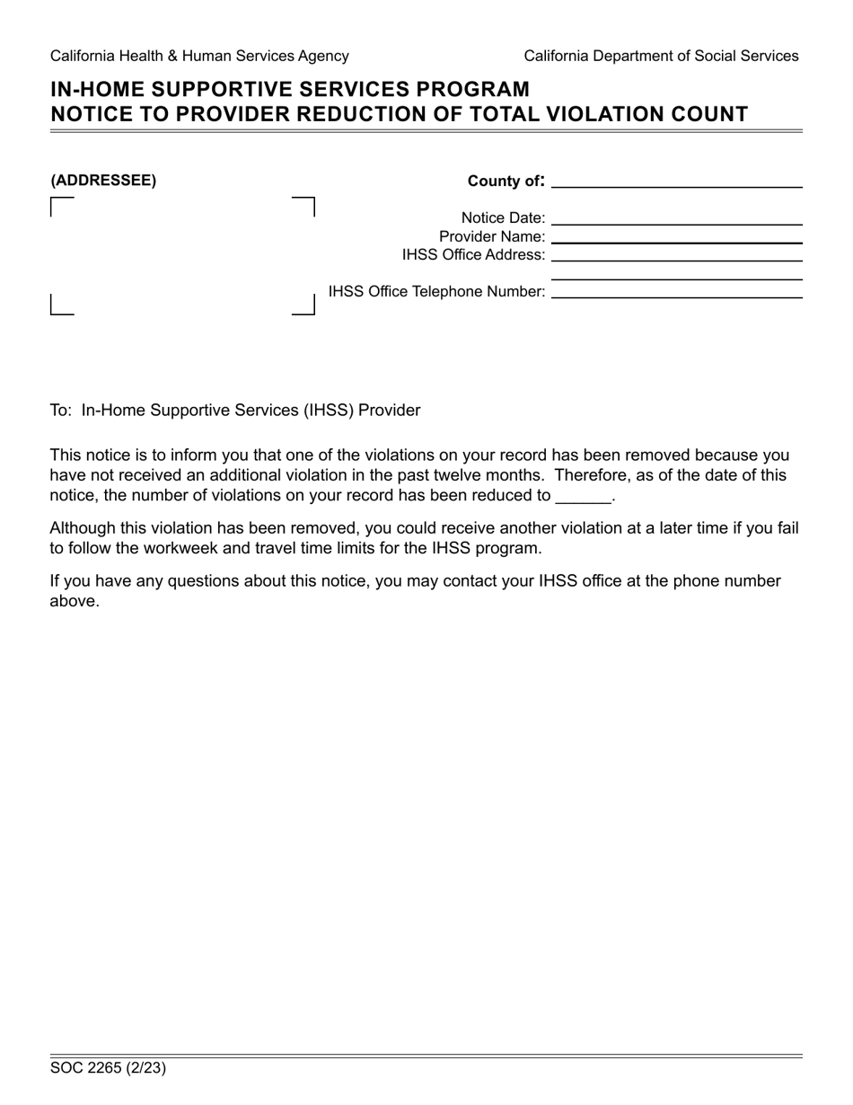 Form SOC2265 Download Fillable PDF or Fill Online In-home Supportive ...