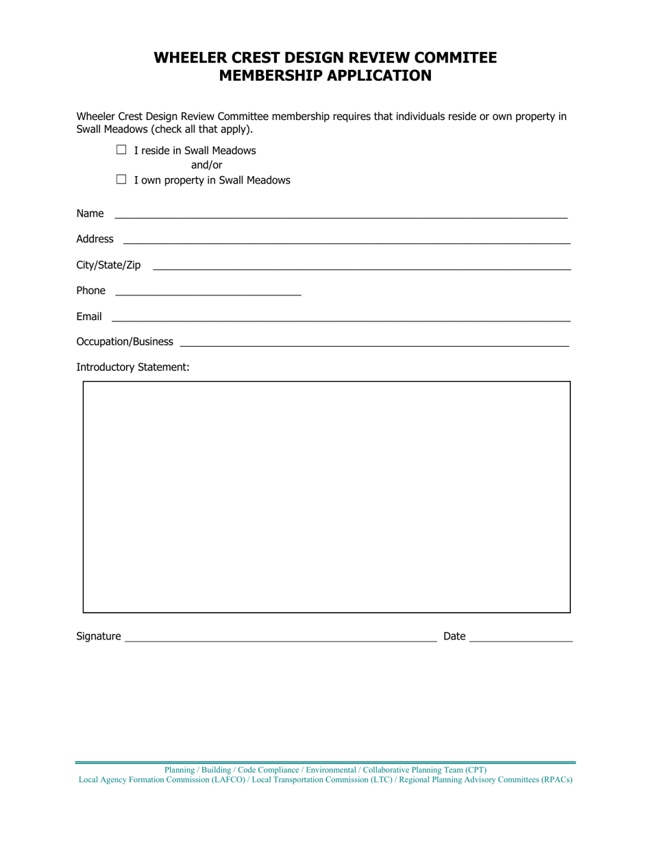 Mono County, California Wheeler Crest Design Review Commitee Membership ...