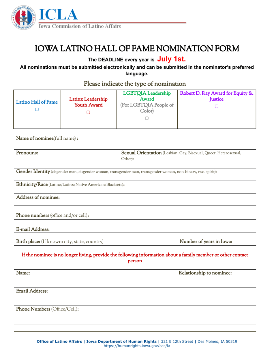 Iowa Iowa Latino Hall of Fame Nomination Form - Fill Out, Sign Online and Download PDF ...