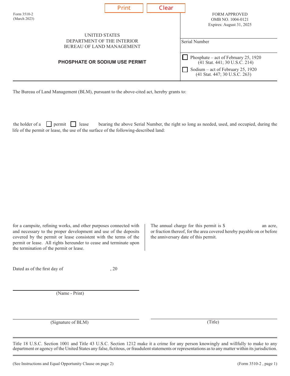 BLM Form 3510-2 - Fill Out, Sign Online and Download Fillable PDF ...