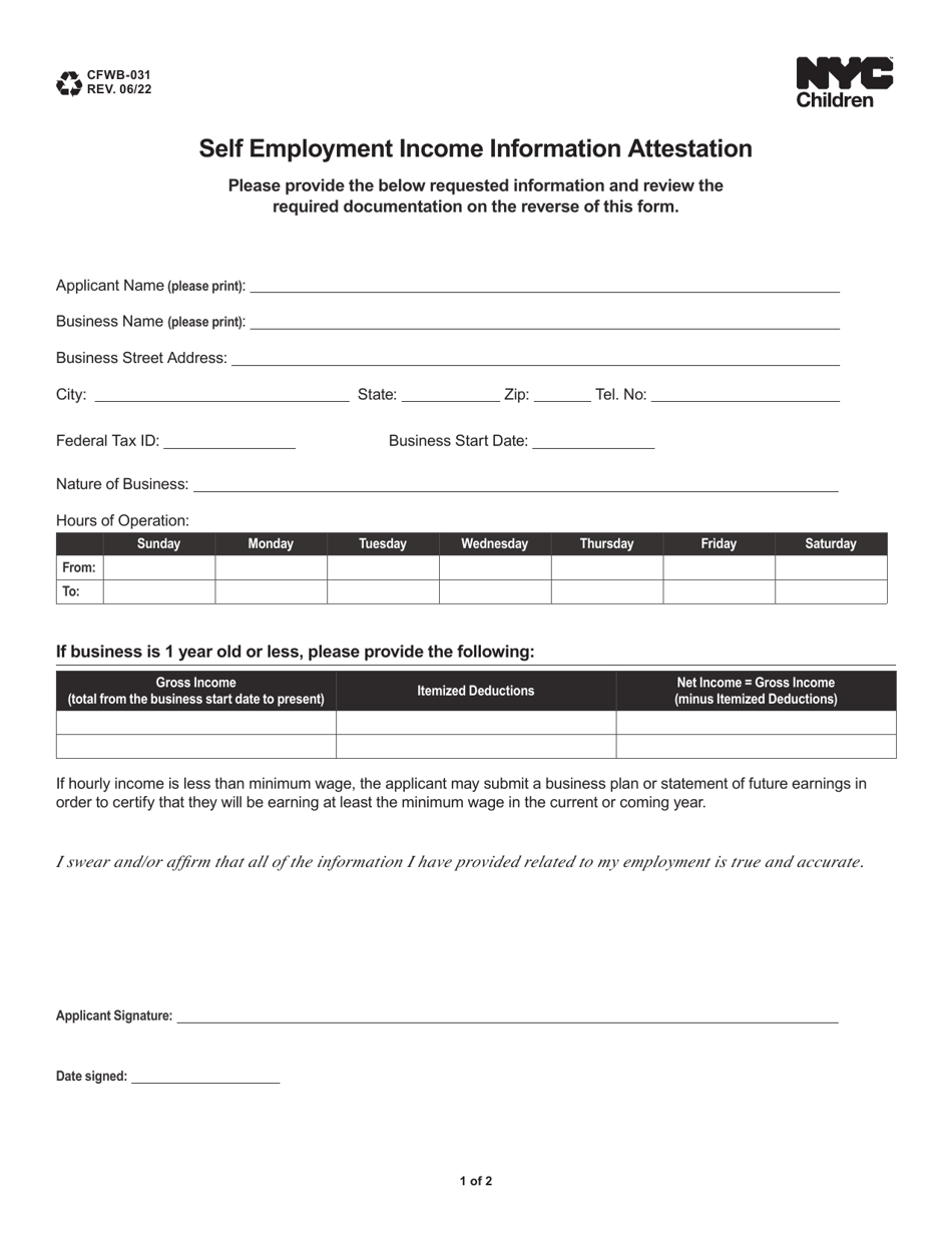 Form CFWB-031 - Fill Out, Sign Online and Download Fillable PDF, New ...